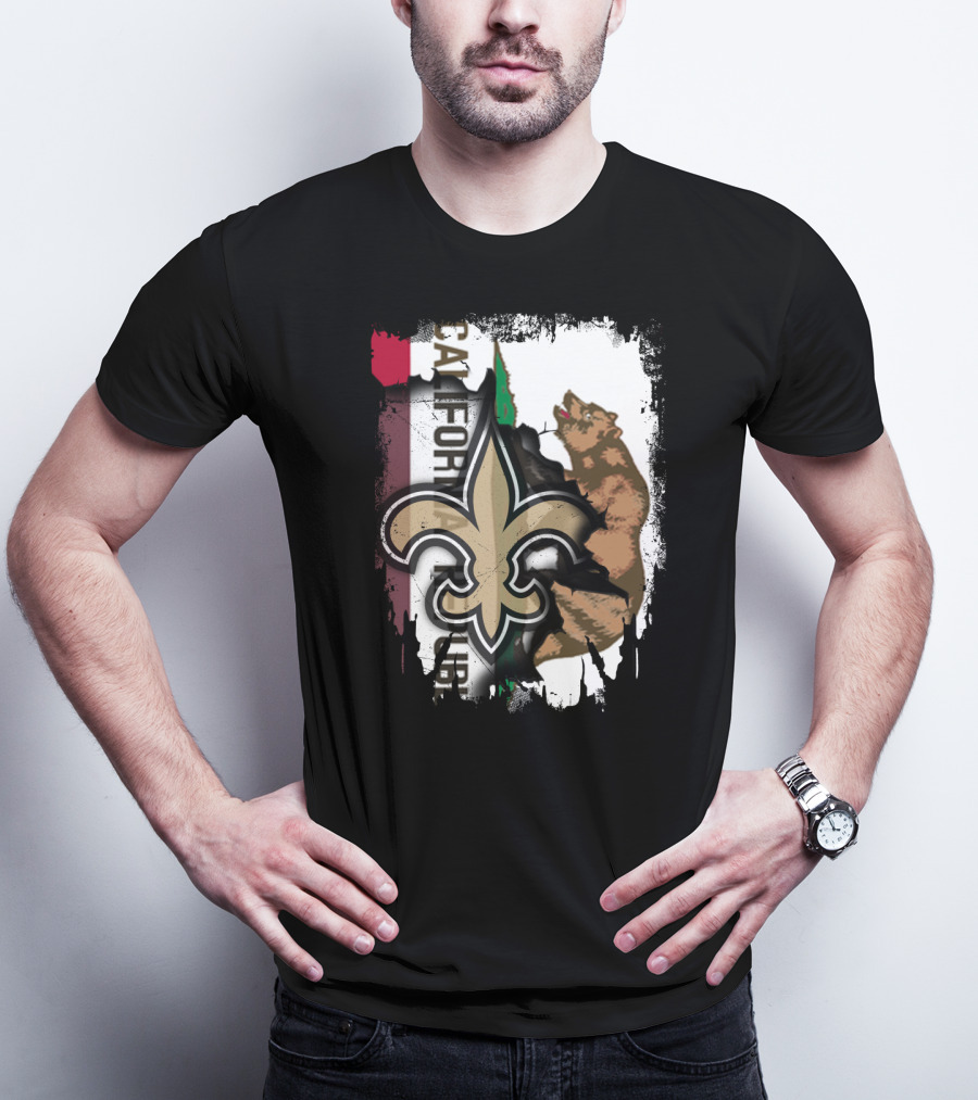 California Republic Fleur-de-Lis Saints Bear Flag Fusion T-Shirt