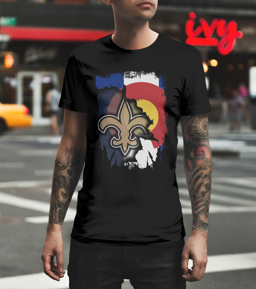 Colorado Flag New Orleans Saints Fleur-de-Lis Together T-Shirt