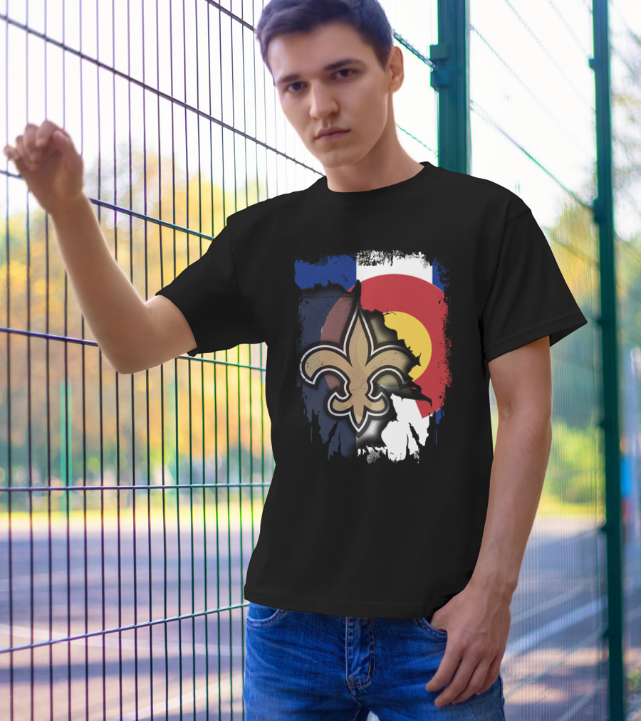 Colorado Flag New Orleans Saints Fleur-de-Lis Together T-Shirt