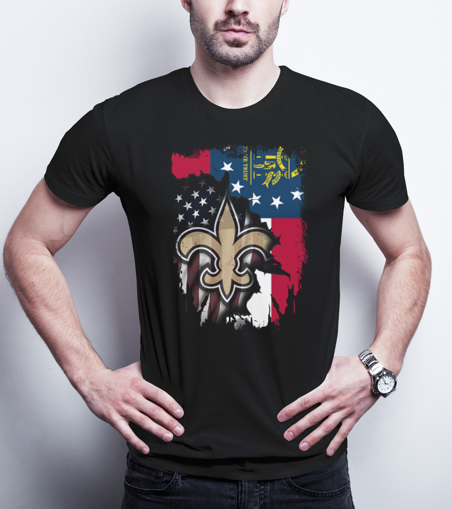 Together Georgia Saints With Stars And Stripes Fleur-de-Lis T-Shirt