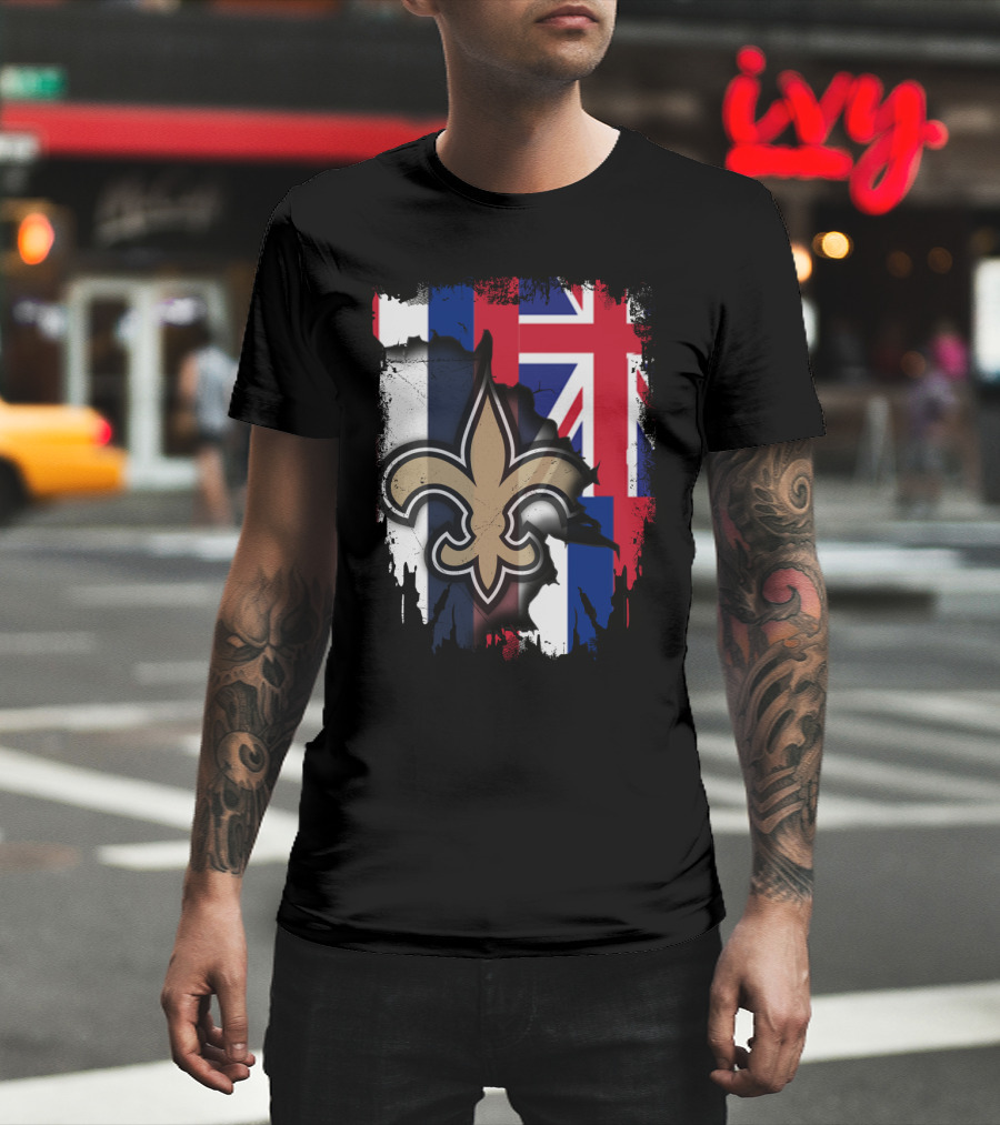Together Hawaii New Orleans Saints Fleur De Lis Flag T-Shirt