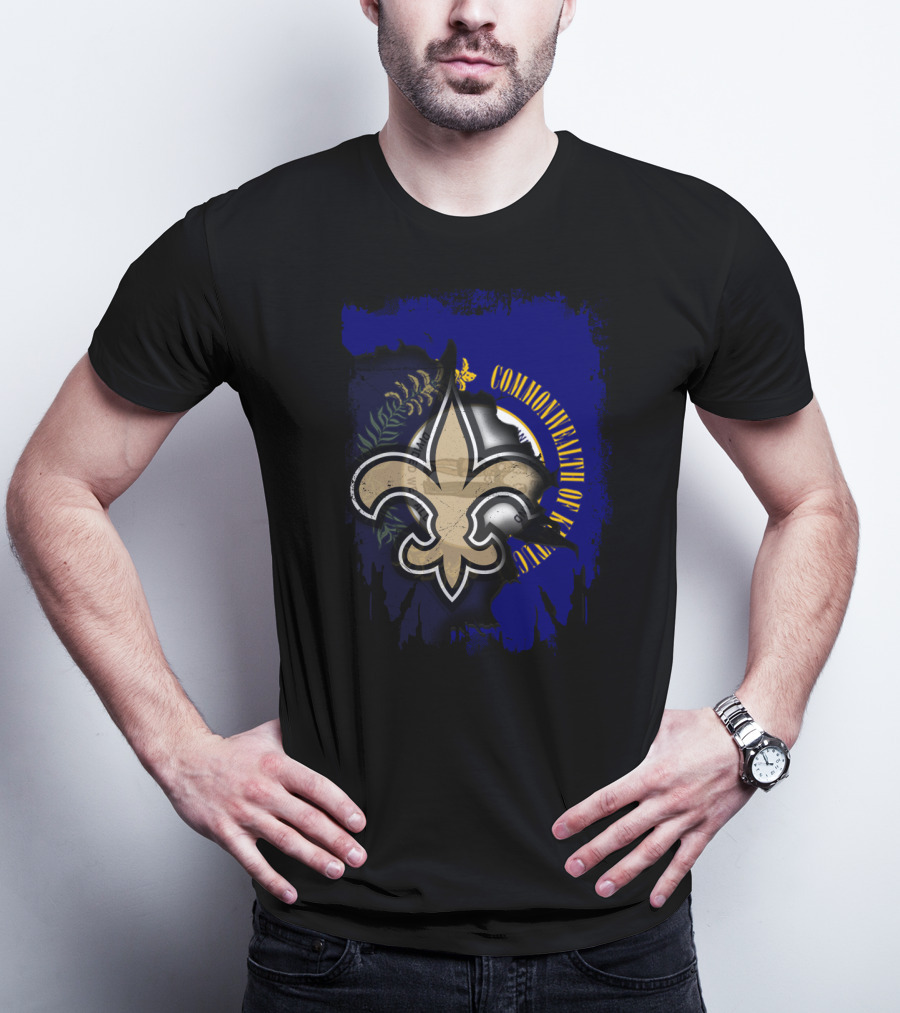 Commonwealth Of Kentucky With Saints Fleur-De-Lis Emblem T-Shirt