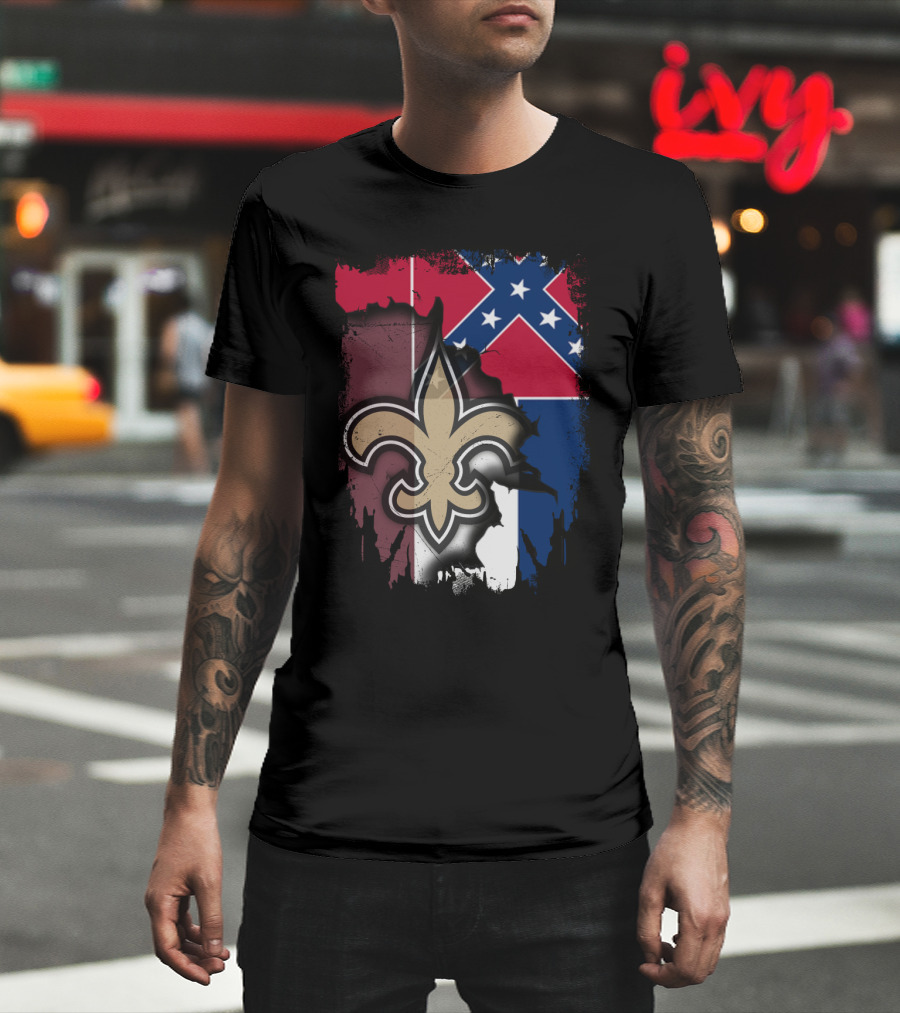 Together Mississippi With Saints Fleur-de-Lis And Confederate Flag T-Shirt