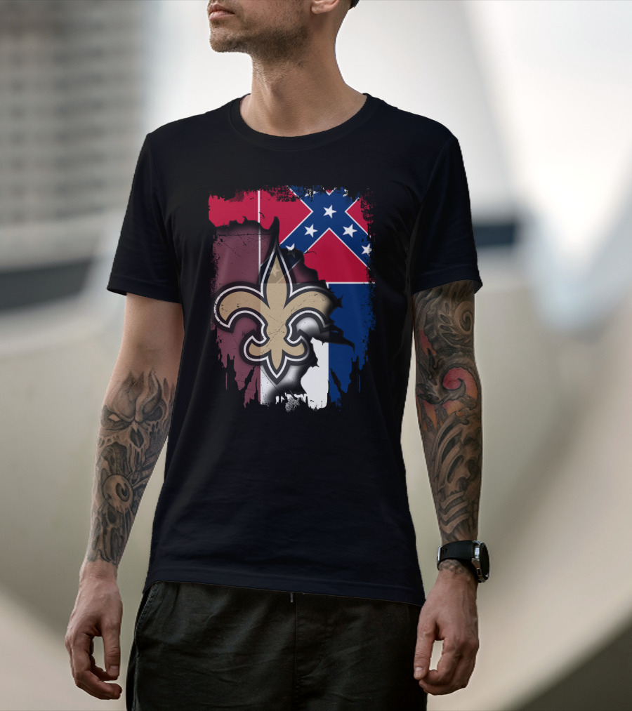 Together Mississippi With Saints Fleur-de-Lis And Confederate Flag T-Shirt