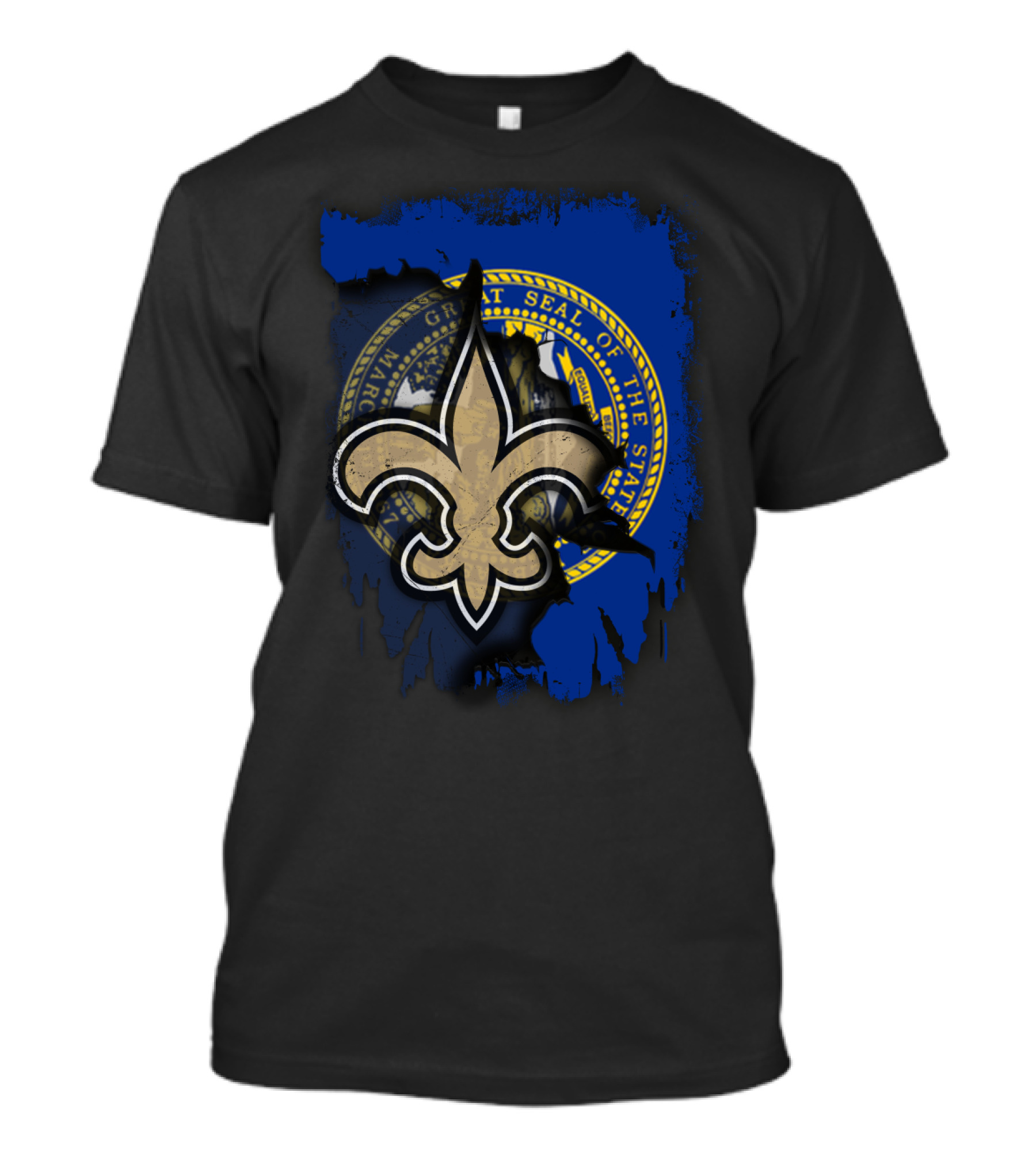 Nebraska State Seal With Saints Fleur-de-Lis Emblem T-Shirt