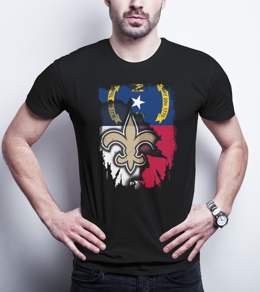 North Carolina Flag With New Orleans Saints Fleur-de-Lis T-Shirt