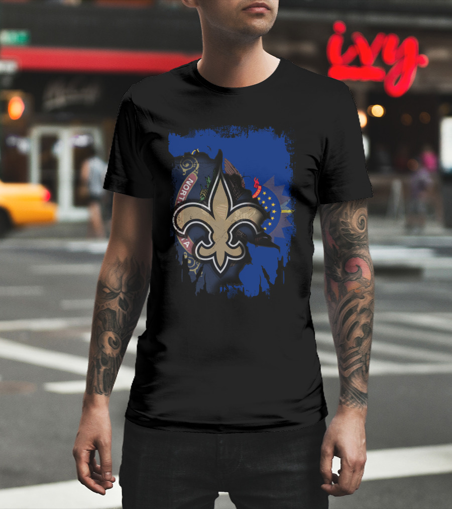 North Dakota United With Saints Fleur-de-Lis And State Flag Elements T-Shirt