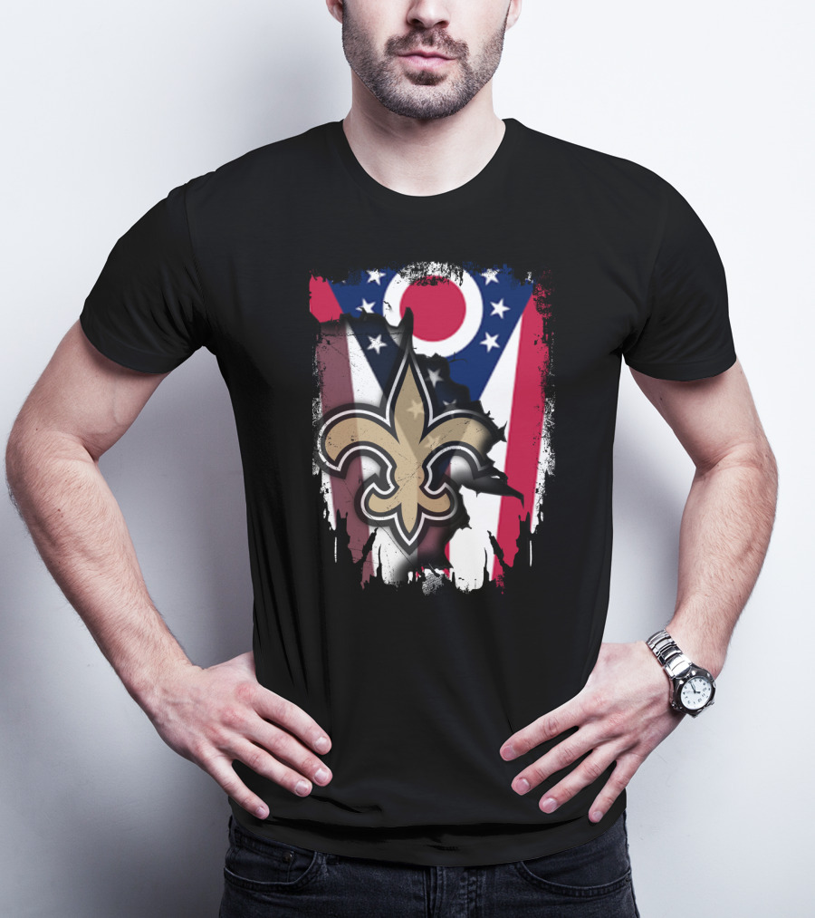 Ohio Flag New Orleans Saints Fleur-De-Lis Fusion T-Shirt
