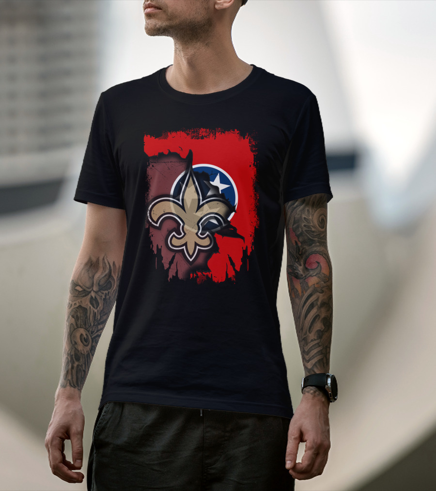 Together Tennessee Fleur-de-Lis Saints Emblem With State Flag Background T-Shirt