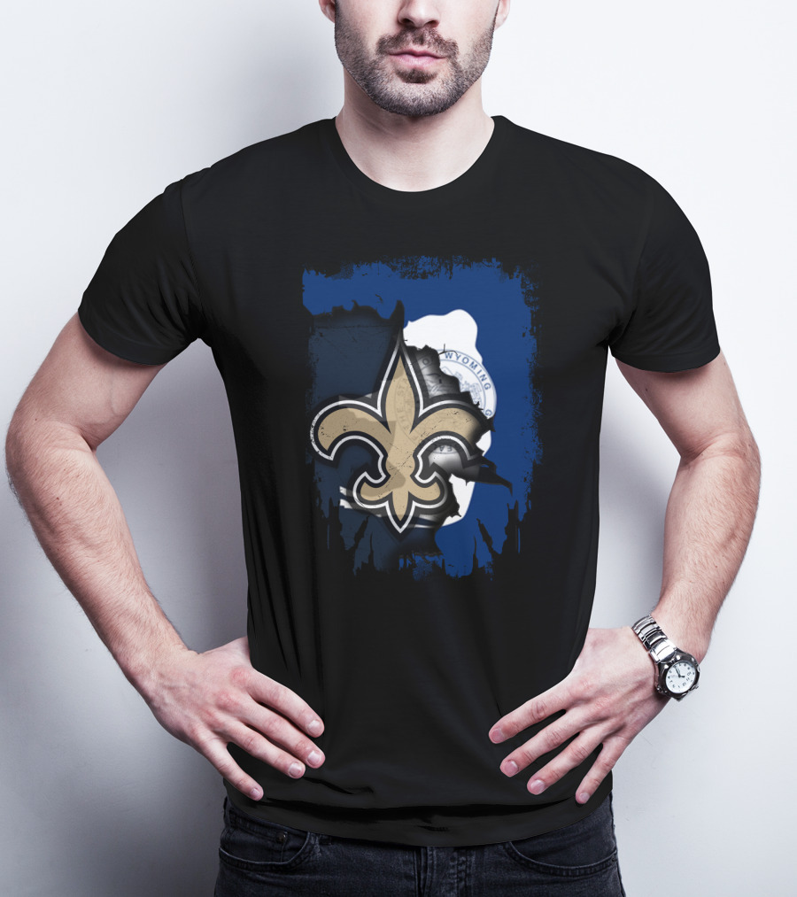 Wyoming New Orleans Saints Fleur-de-Lis Logo Fusion T-Shirt
