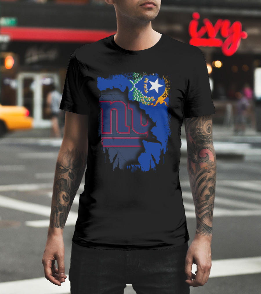 Nevada Flag With New York Giants Logo Fusion T-Shirt