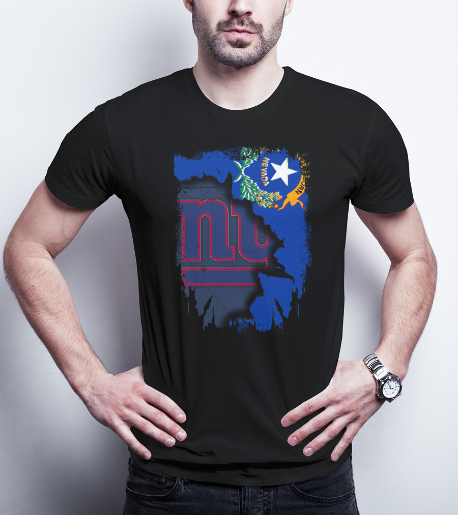 Nevada Flag With New York Giants Logo Fusion T-Shirt