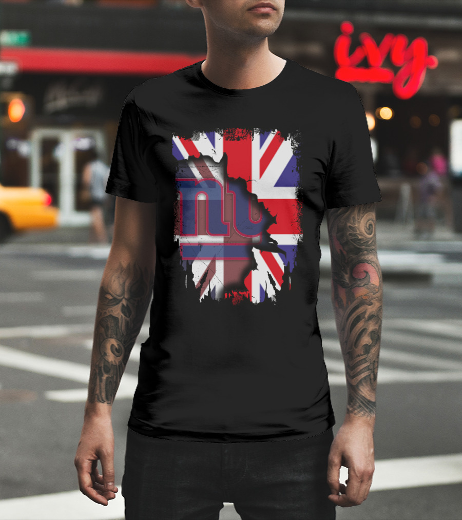 United Kingdom Flag With New York Giants Logo Overlay T-Shirt