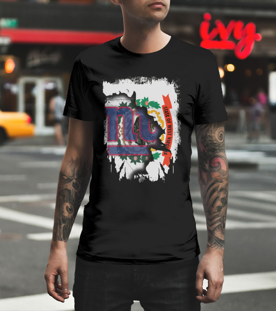 New York Giants And West Virginia State Flag Fusion T-Shirt