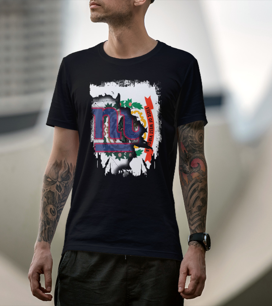 New York Giants And West Virginia State Flag Fusion T-Shirt