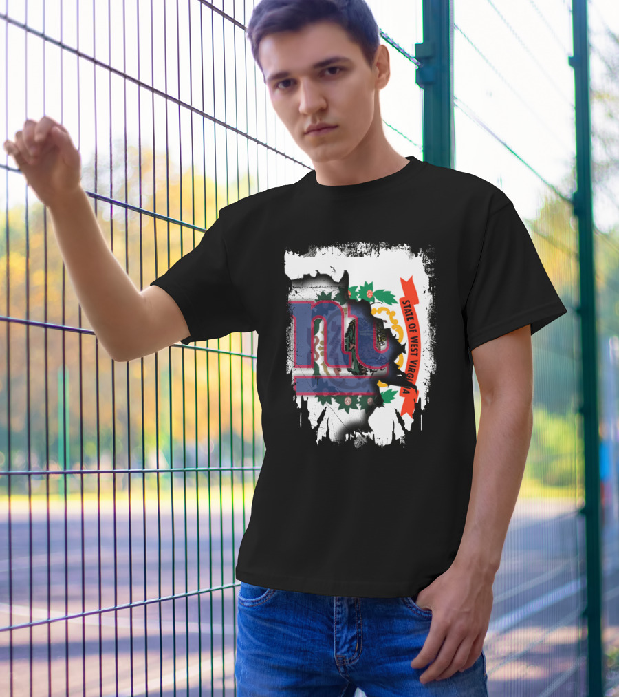 New York Giants And West Virginia State Flag Fusion T-Shirt
