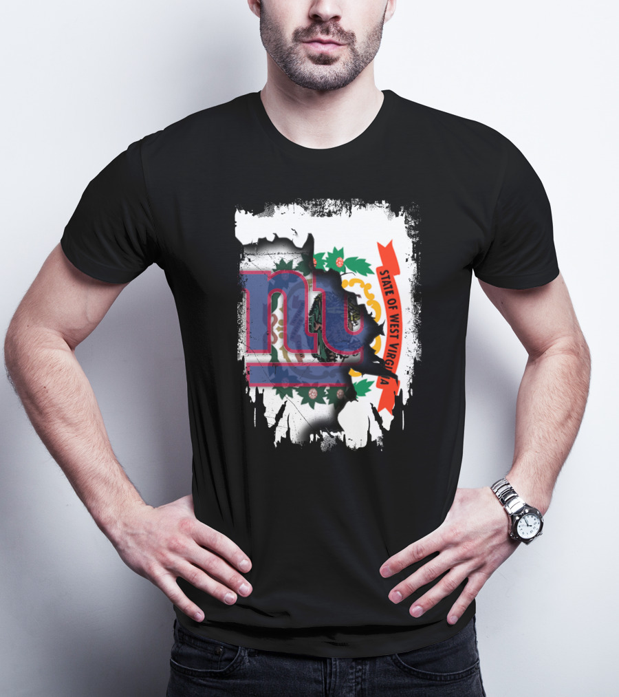New York Giants And West Virginia State Flag Fusion T-Shirt