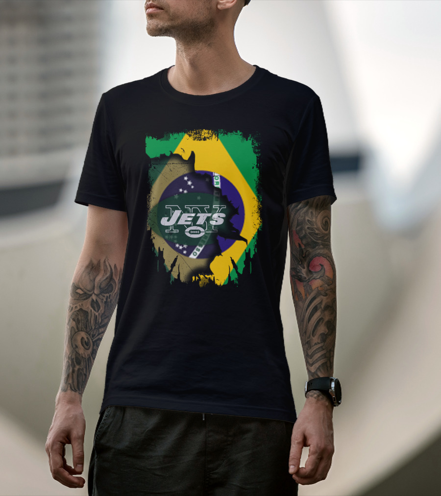 Brazilian Flag Meets New York Jets Logo Fusion T-Shirt