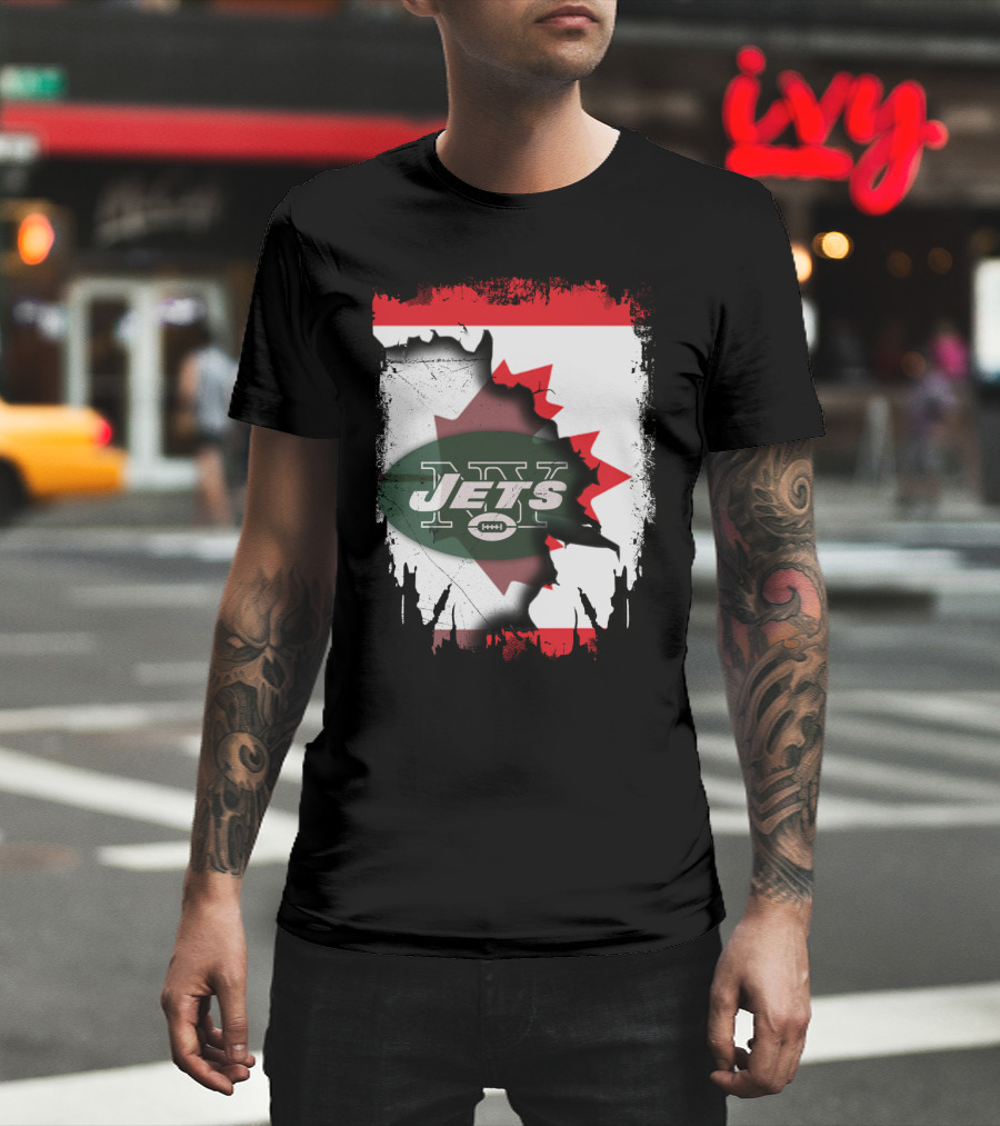 Canada Maple Leaf Over New York Jets Logo Collaboration T-Shirt