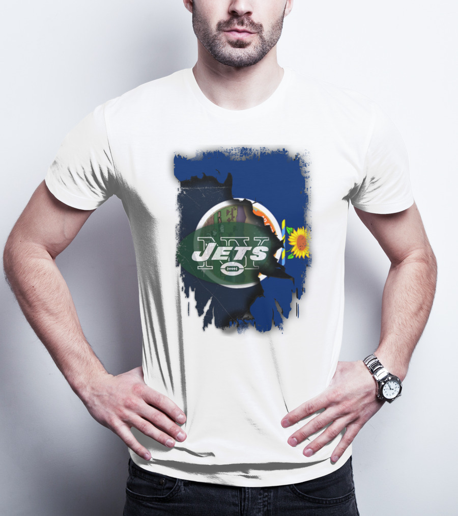 Kansas Pride With New York Jets Logo And Sunflower T-Shirt