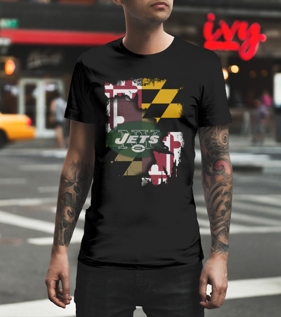 Maryland Flag With New York Jets Logo Together T-Shirt
