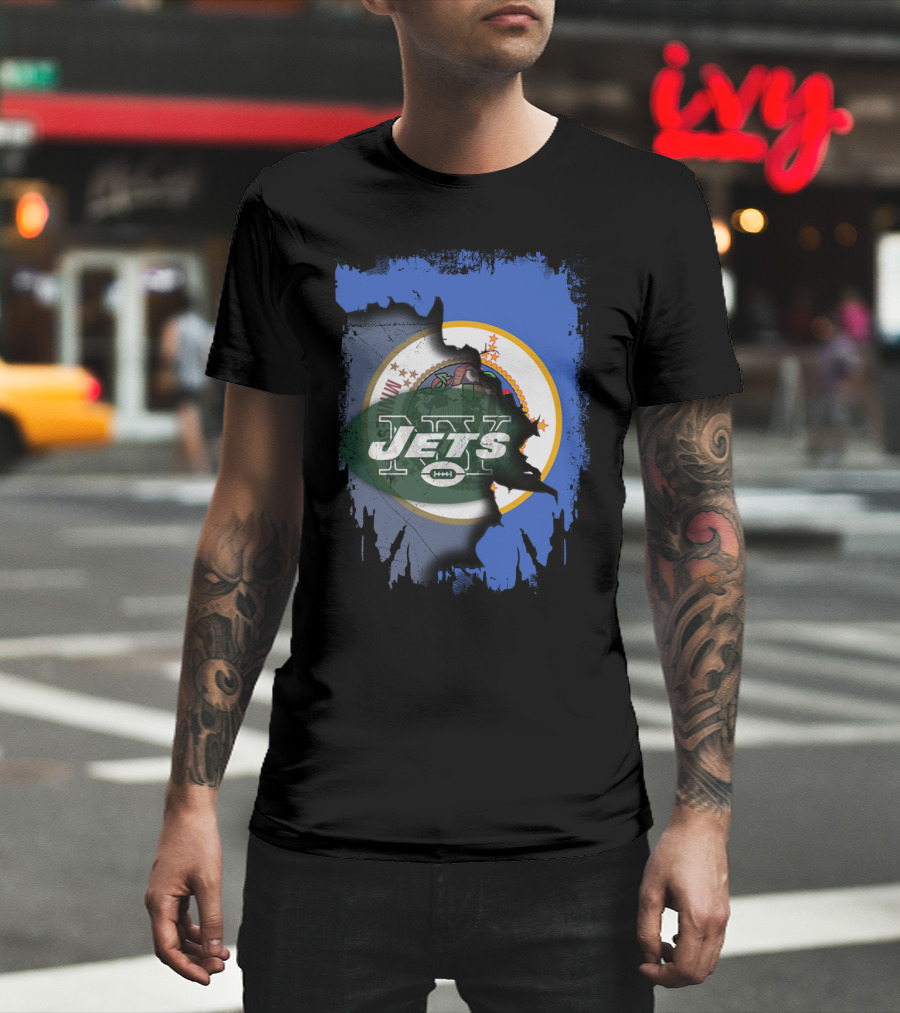 Minnesota State Emblem With NY Jets Football Collaboration T-Shirt