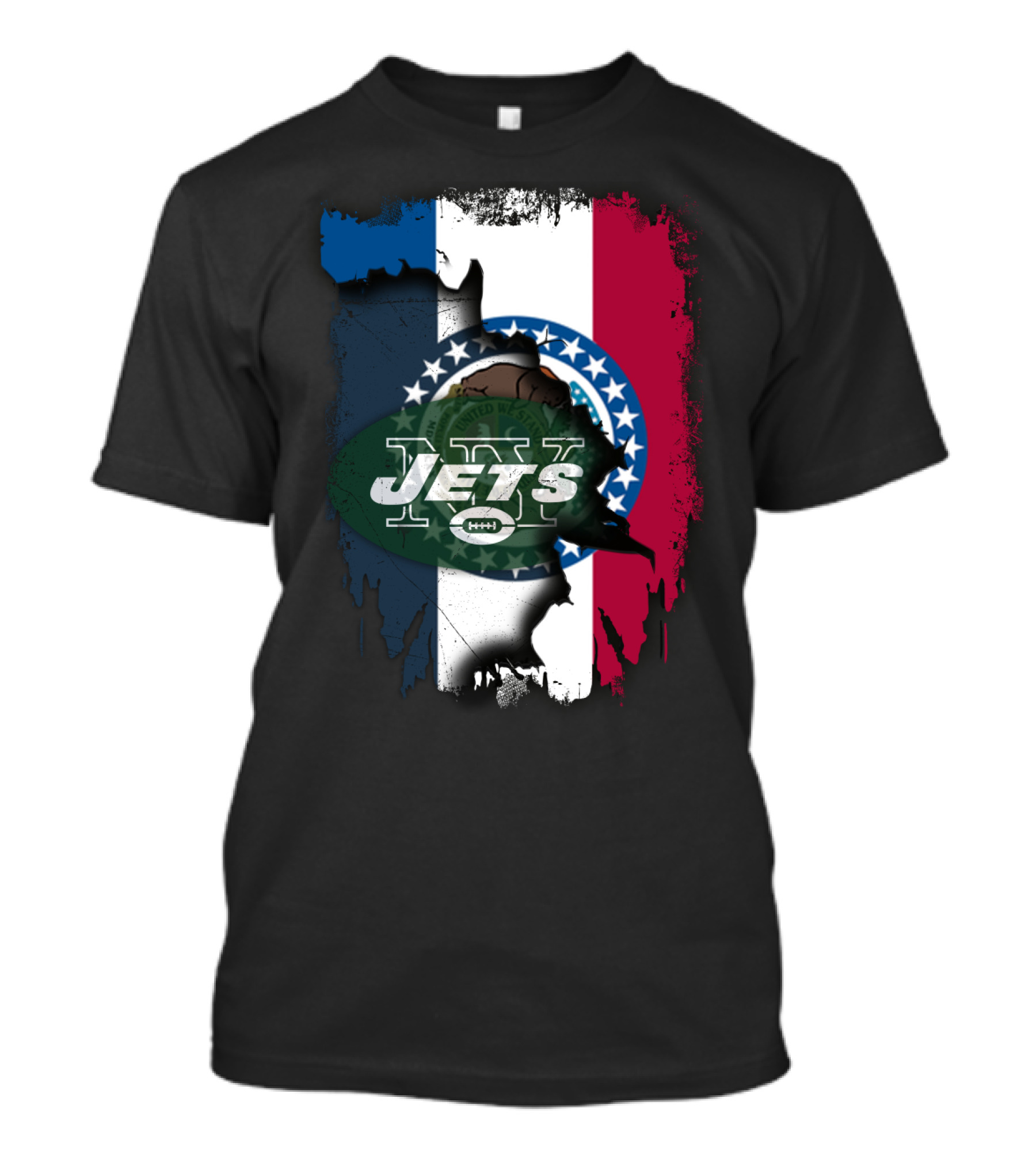Missouri Flag With New York Jets Logo And United We Stand T-Shirt