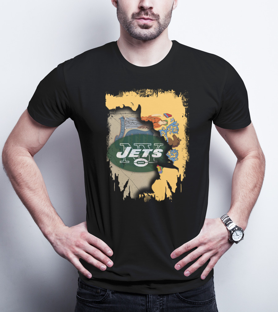 New Jersey State Flag And New York Jets Collaboration T-Shirt