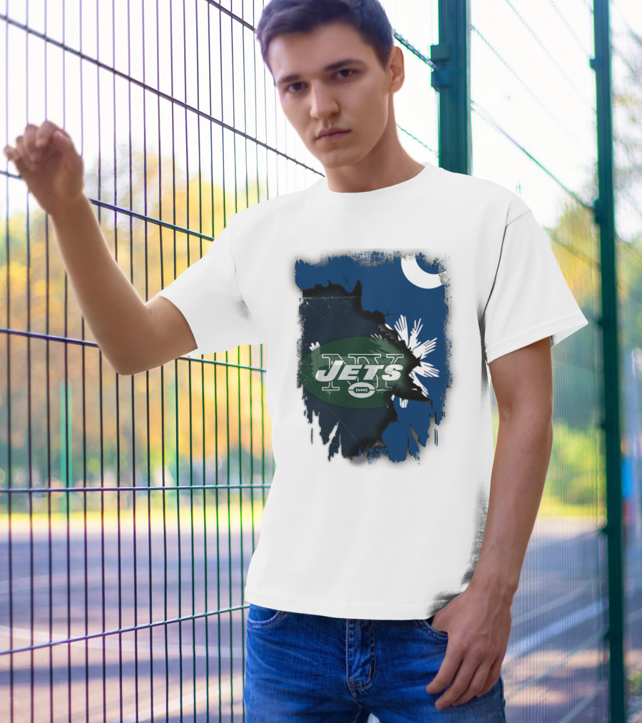 Jets With South Carolina State Flag And Crescent Moon Background T-Shirt