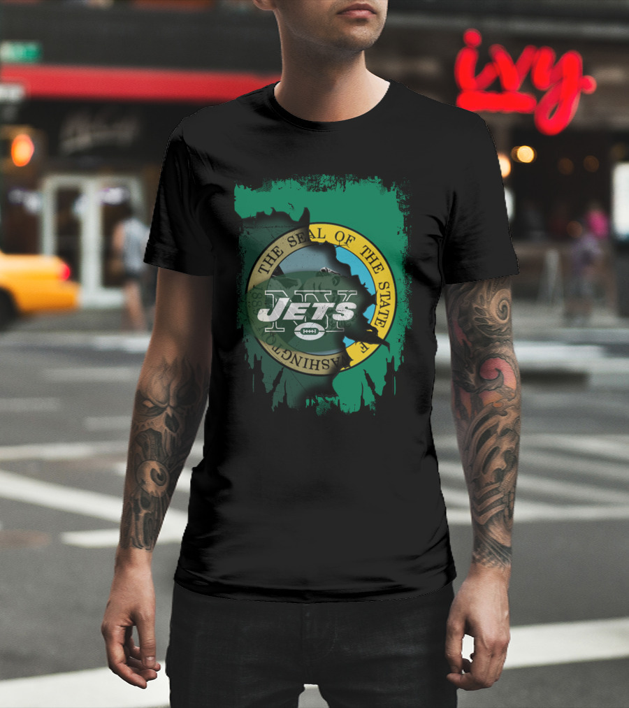 The Seal Of Washington With Jets Logo Overlay T-Shirt