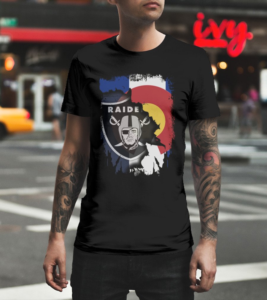 Colorado Flag Overlay With Raiders Logo Fusion T-Shirt