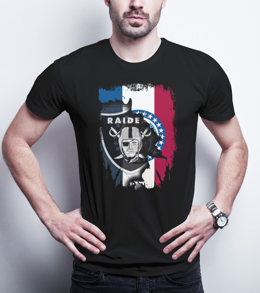 Missouri Flag With Raiders Shield Overlaid T-Shirt