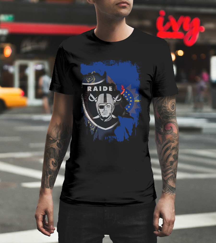 Raider Shield Blended With North Dakota Emblem T-Shirt