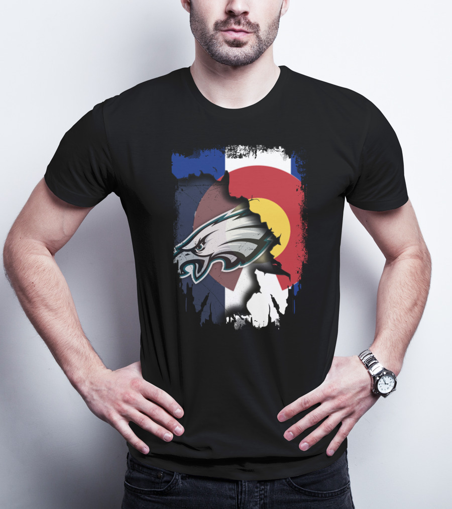 Colorado Flag With Philadelphia Eagles Head Emblem T-Shirt
