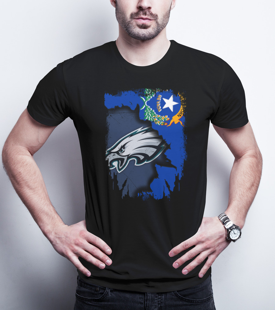 Nevada State Flag With Philadelphia Eagles Logo Together T-Shirt