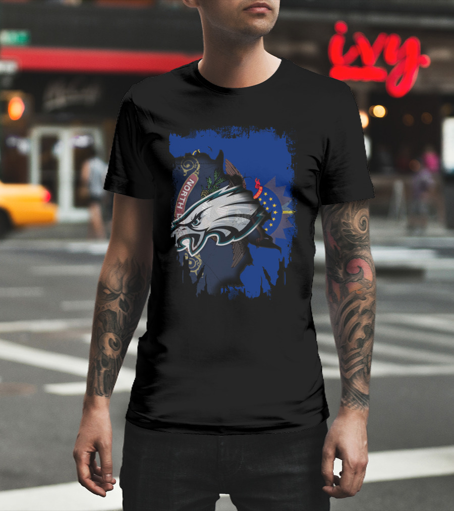 North Dakota Eagles Emblem With State Flag Background T-Shirt