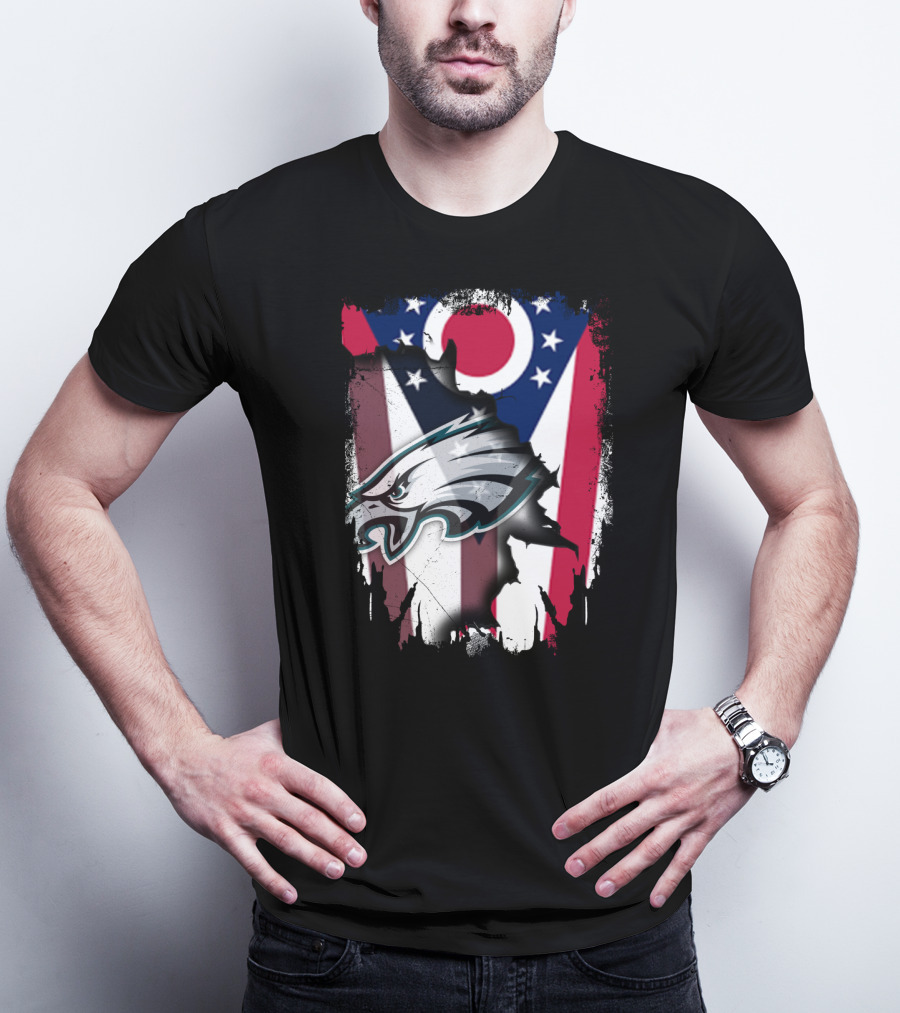Ohio Flag With Philadelphia Eagles Logo Together T-Shirt