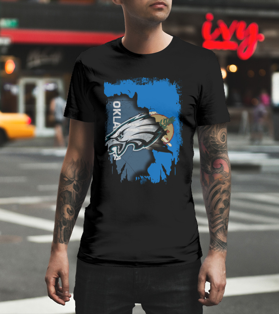Oklahoma With Philadelphia Eagles Logo And Oklahoma State Flag T-Shirt