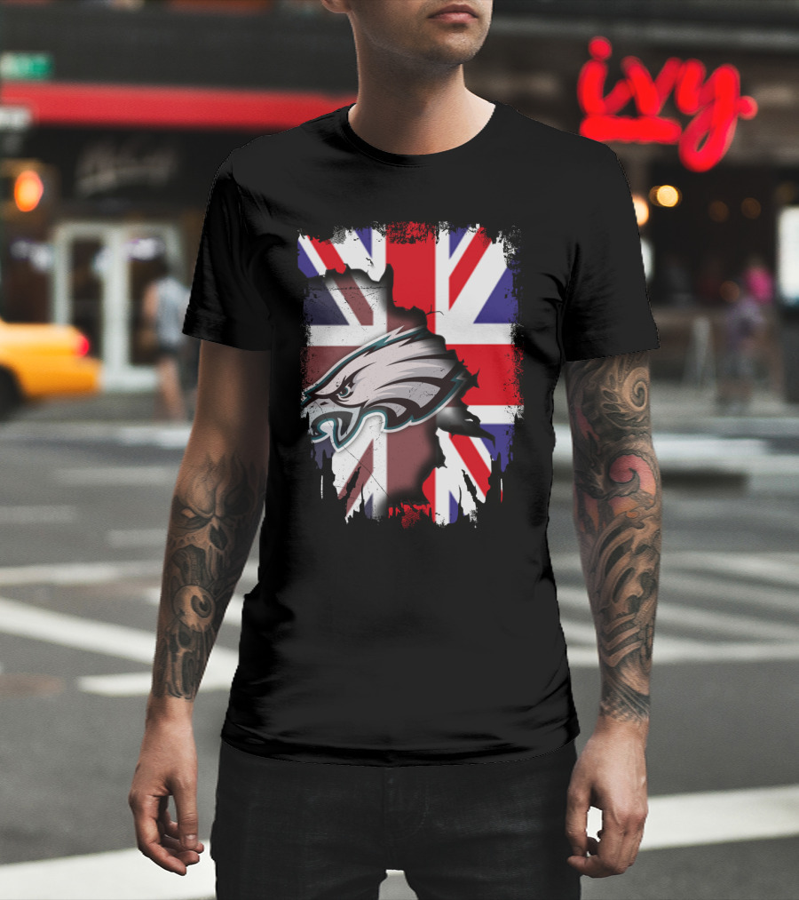 Philadelphia Eagles Overlaid On Union Jack Flag T-Shirt
