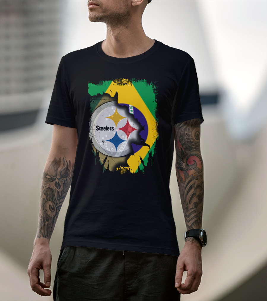 Together Brazil Steelers Flag And Logo Fusion T-Shirt