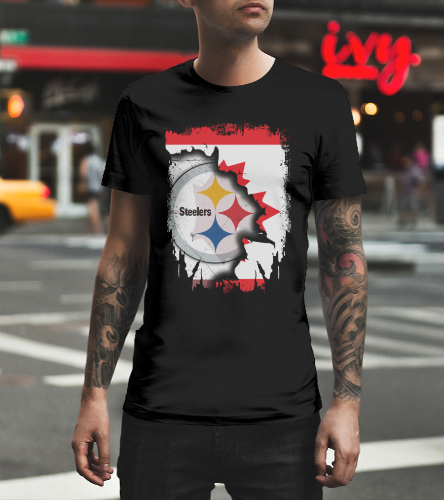 Steelers Logo With Canadian Flag Torn T-Shirt