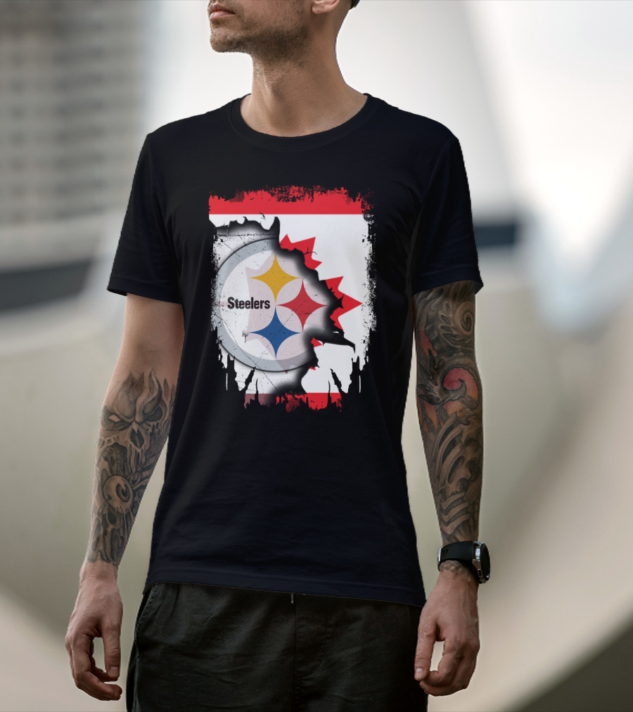 Steelers Logo With Canadian Flag Torn T-Shirt