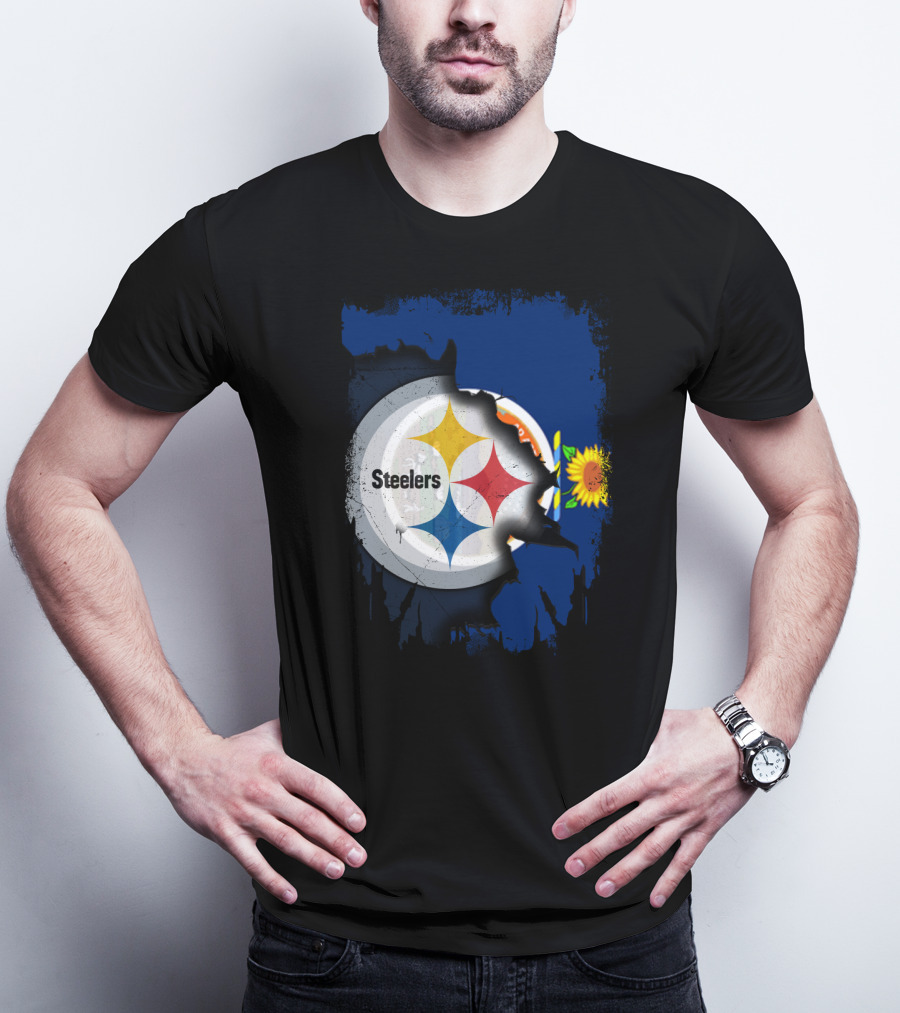 Steelers Logo With Kansas State Flag And Sunflower T-Shirt