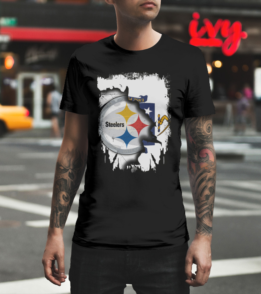 Together Massachusetts With Steelers Emblem On State Flag Background T-Shirt