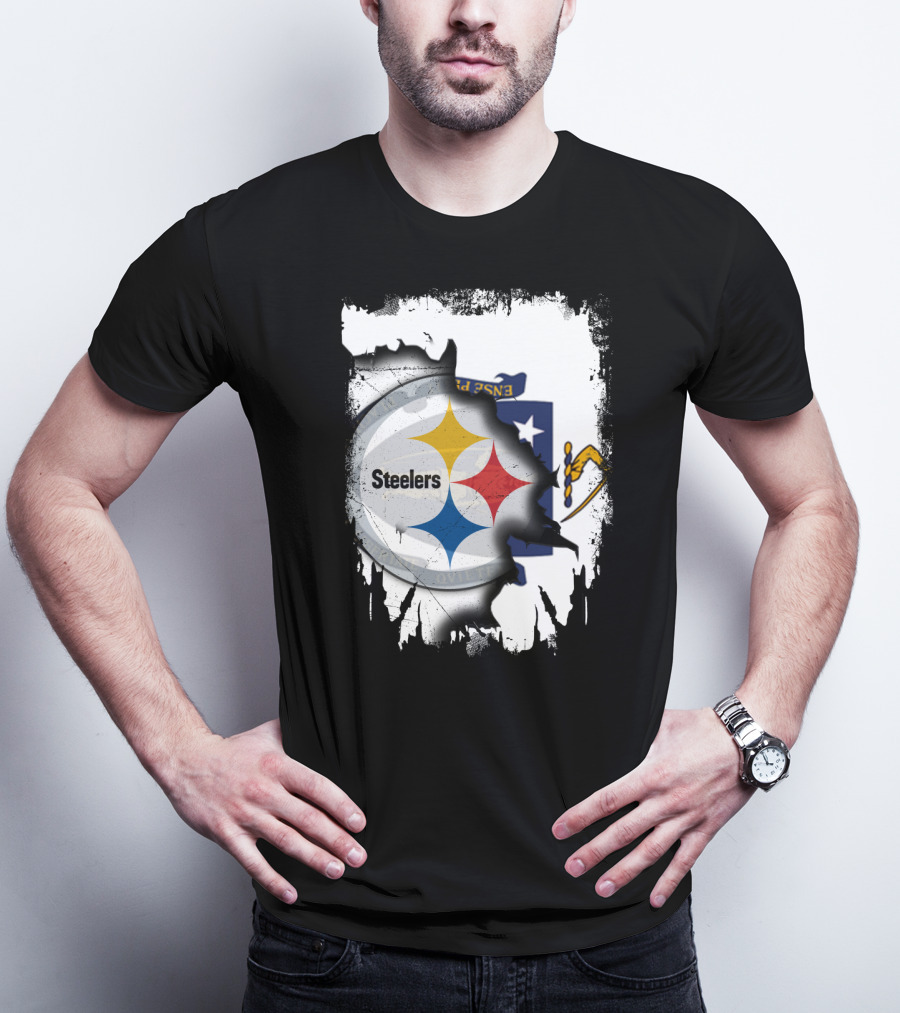 Together Massachusetts With Steelers Emblem On State Flag Background T-Shirt