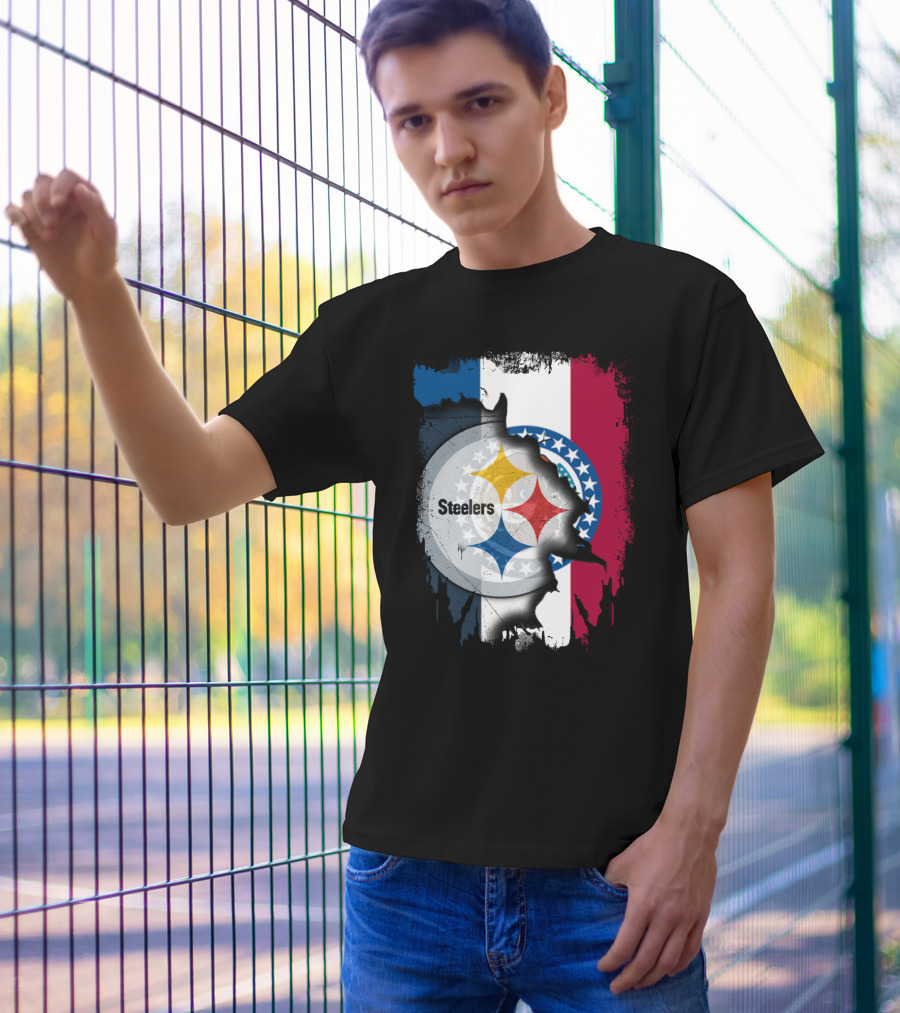 Steelers Emblem On Missouri Flag Background T-Shirt