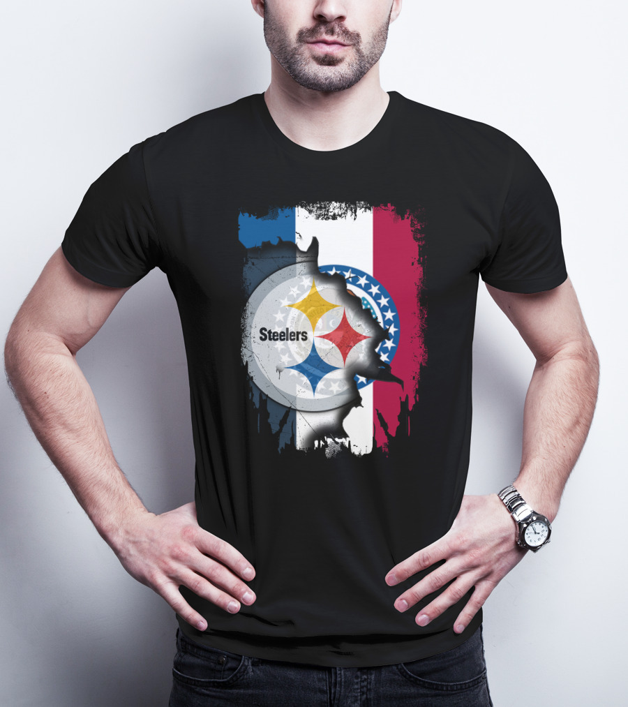 Steelers Emblem On Missouri Flag Background T-Shirt