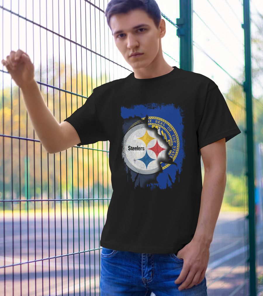 Nebraska State Seal With Steelers Logo Integration T-Shirt