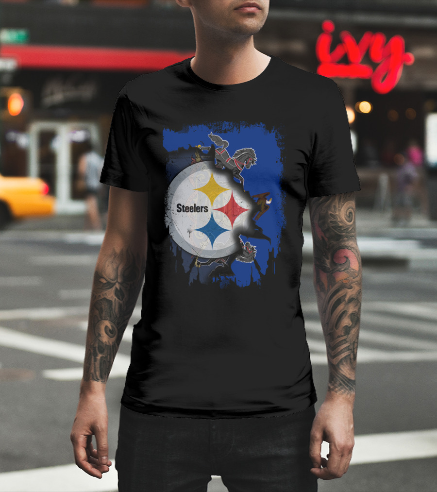 Steelers Together Pennsylvania With Horses And Eagle On Grunge Blue Background T-Shirt