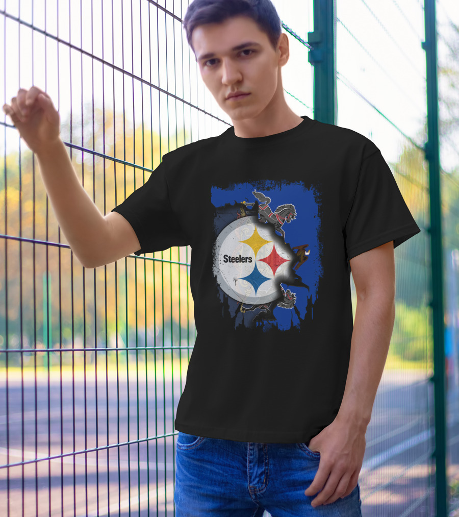 Steelers Together Pennsylvania With Horses And Eagle On Grunge Blue Background T-Shirt